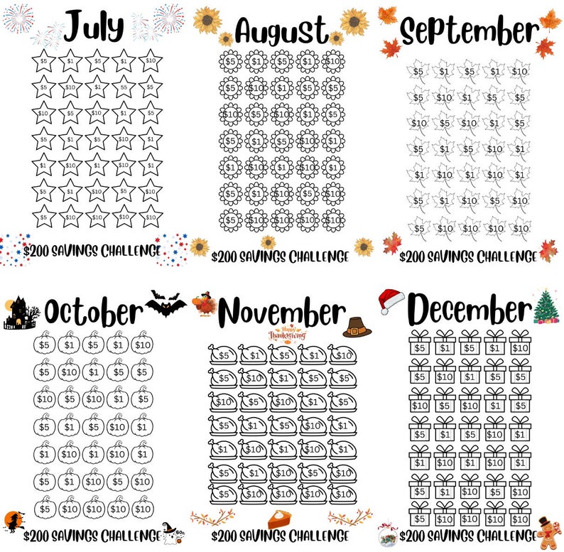 200 Dollar | Monthly Savings Challenge Printable Tracker Files | Budget ...