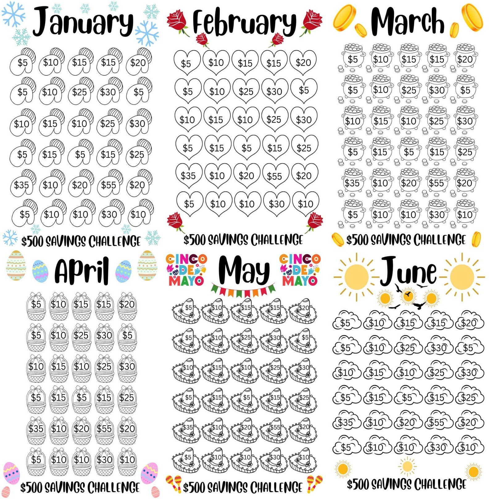 Monthly Savings Challenge Printable Tracker Files | Budget Binder A6 ...