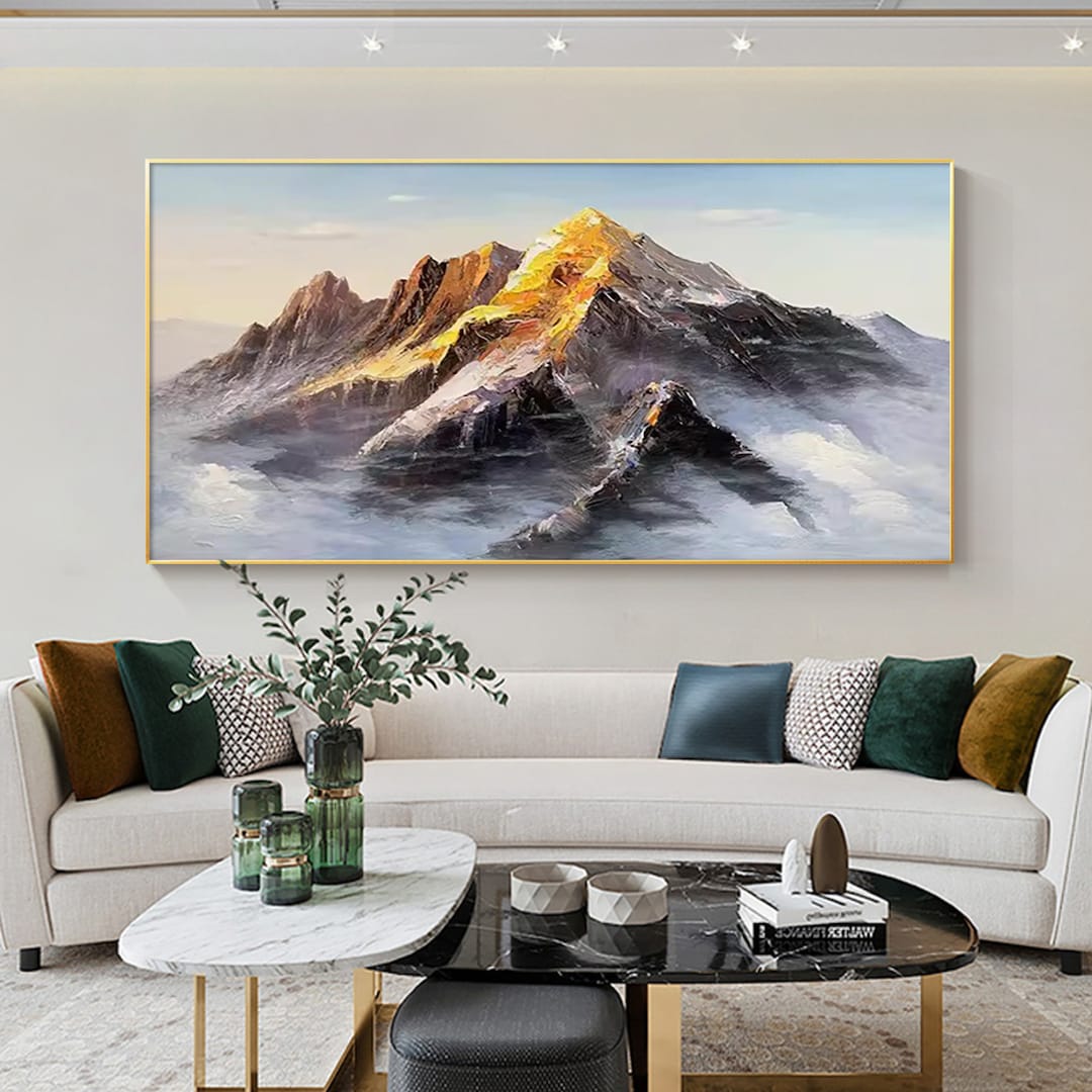 Gold Mountains Wall Art Paintings on Canvas, Wall Pictures Mountains ...