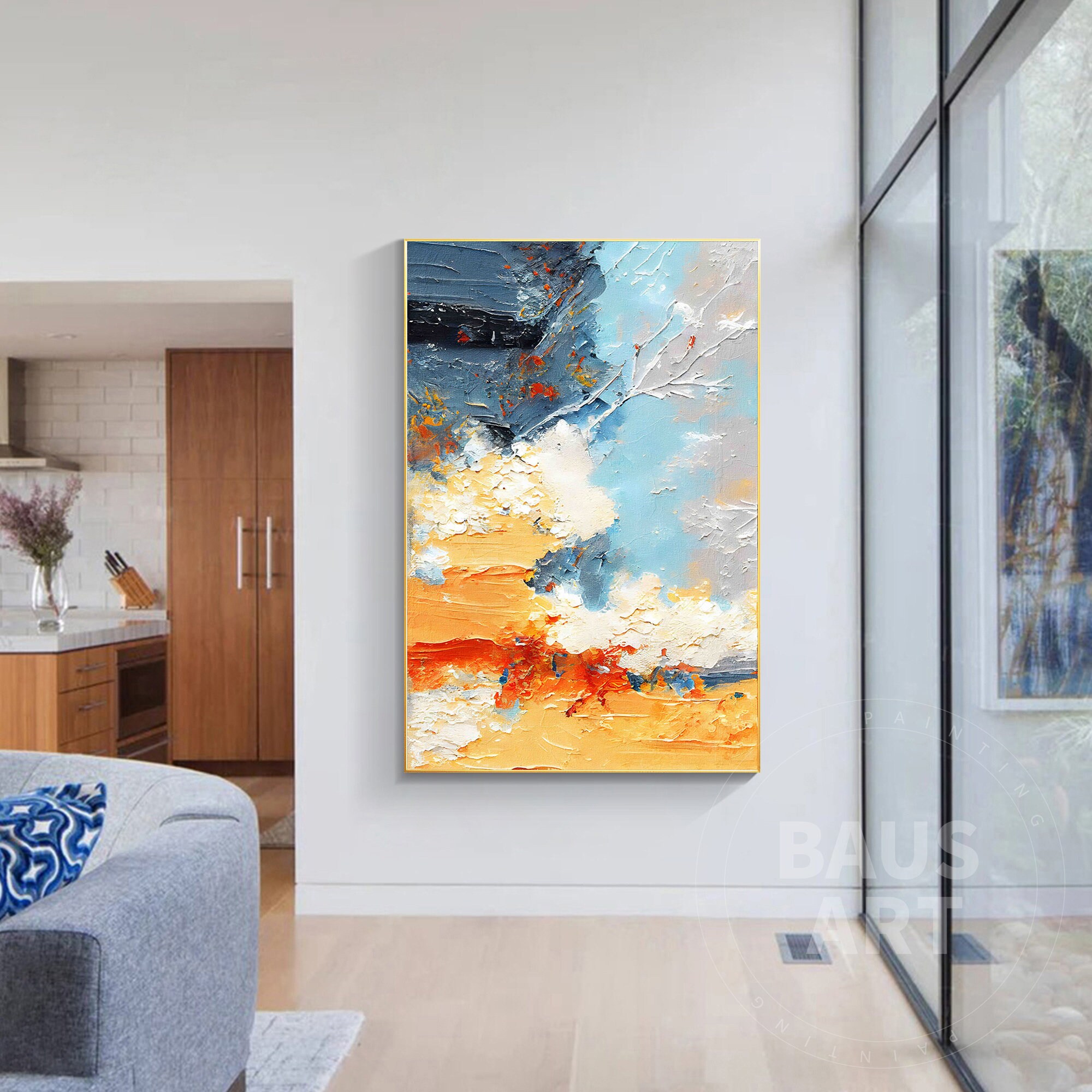 Bue and Yellow Abstract Large Painitng,textured Painting,abstract ...