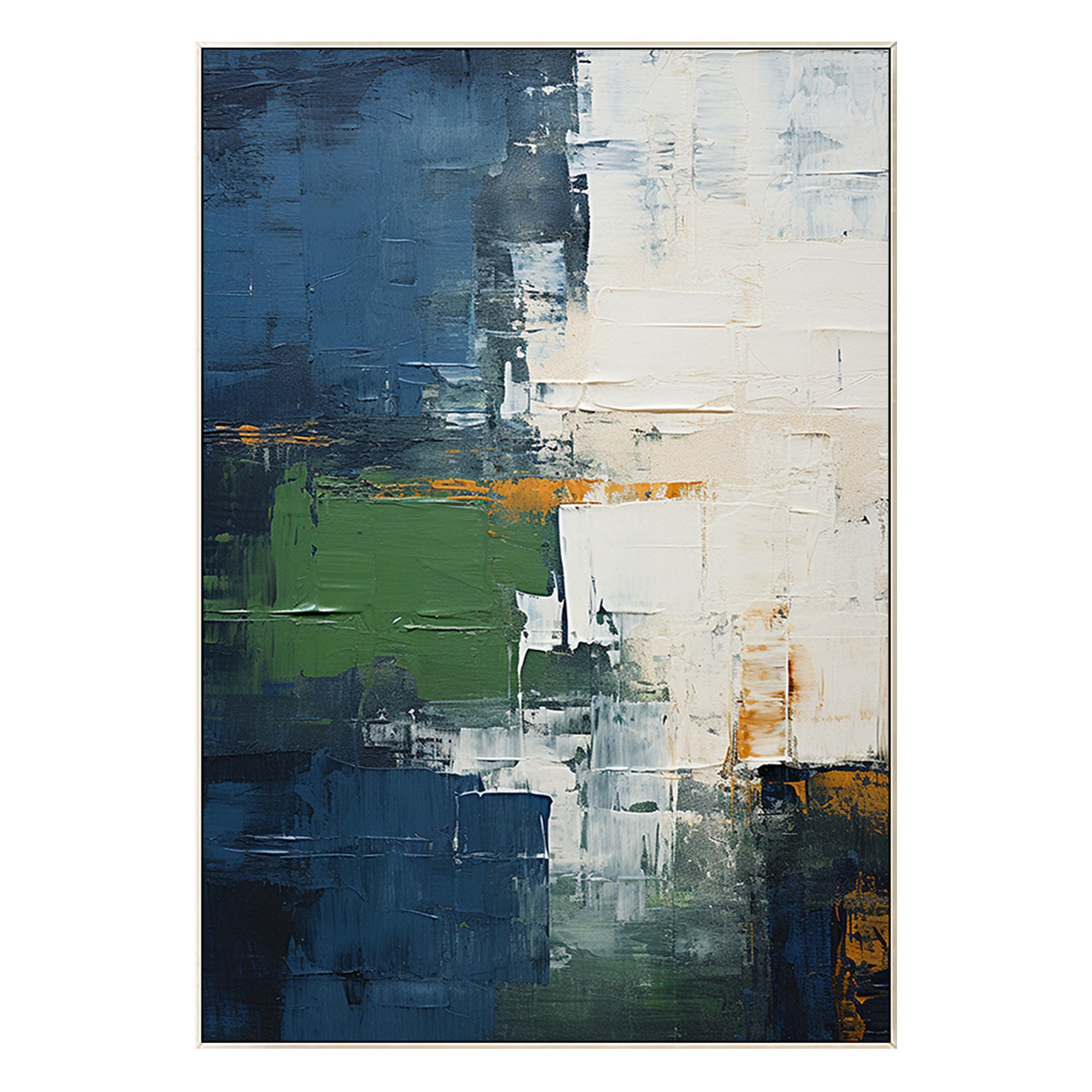 Navy Blue Abstract Canvas Wall Art Emerald Green Extra Large Beige ...