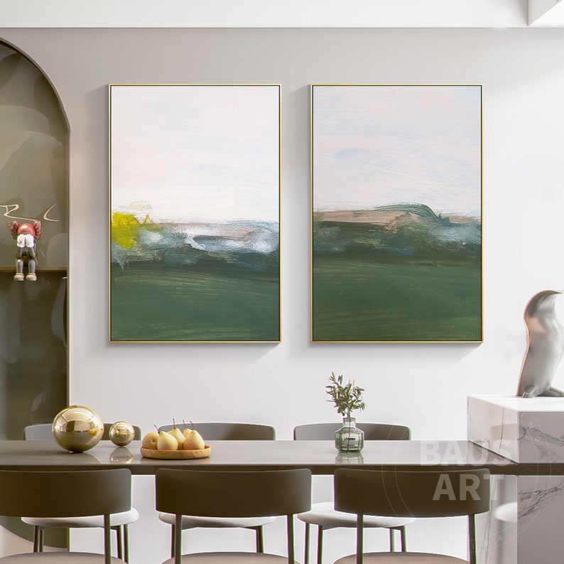 Set of 2 Green Abstract Prints Painting on Canvas Framed Wall - Etsy