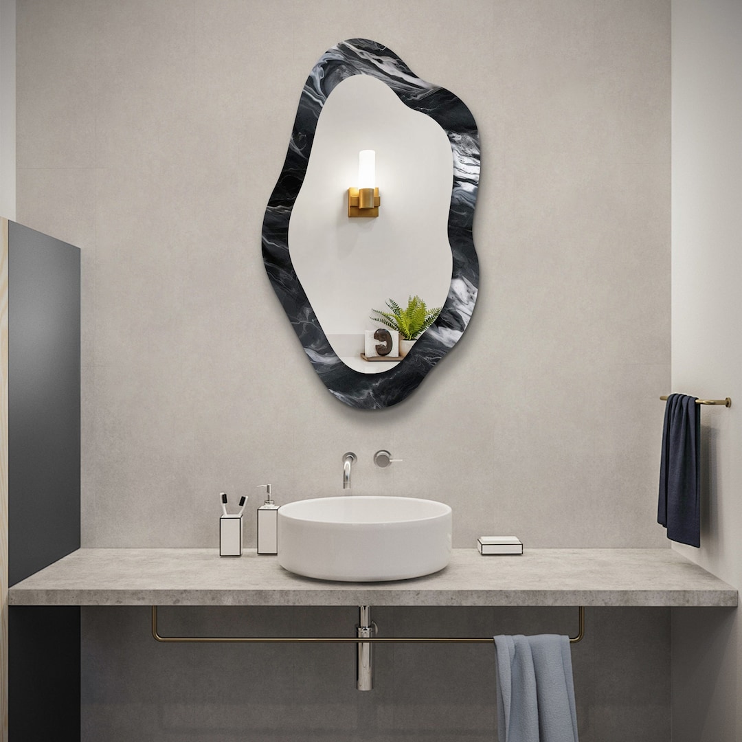 Charcoal Black Marbled Mirror, Mirror Wall Decor on Tempered Glass ...