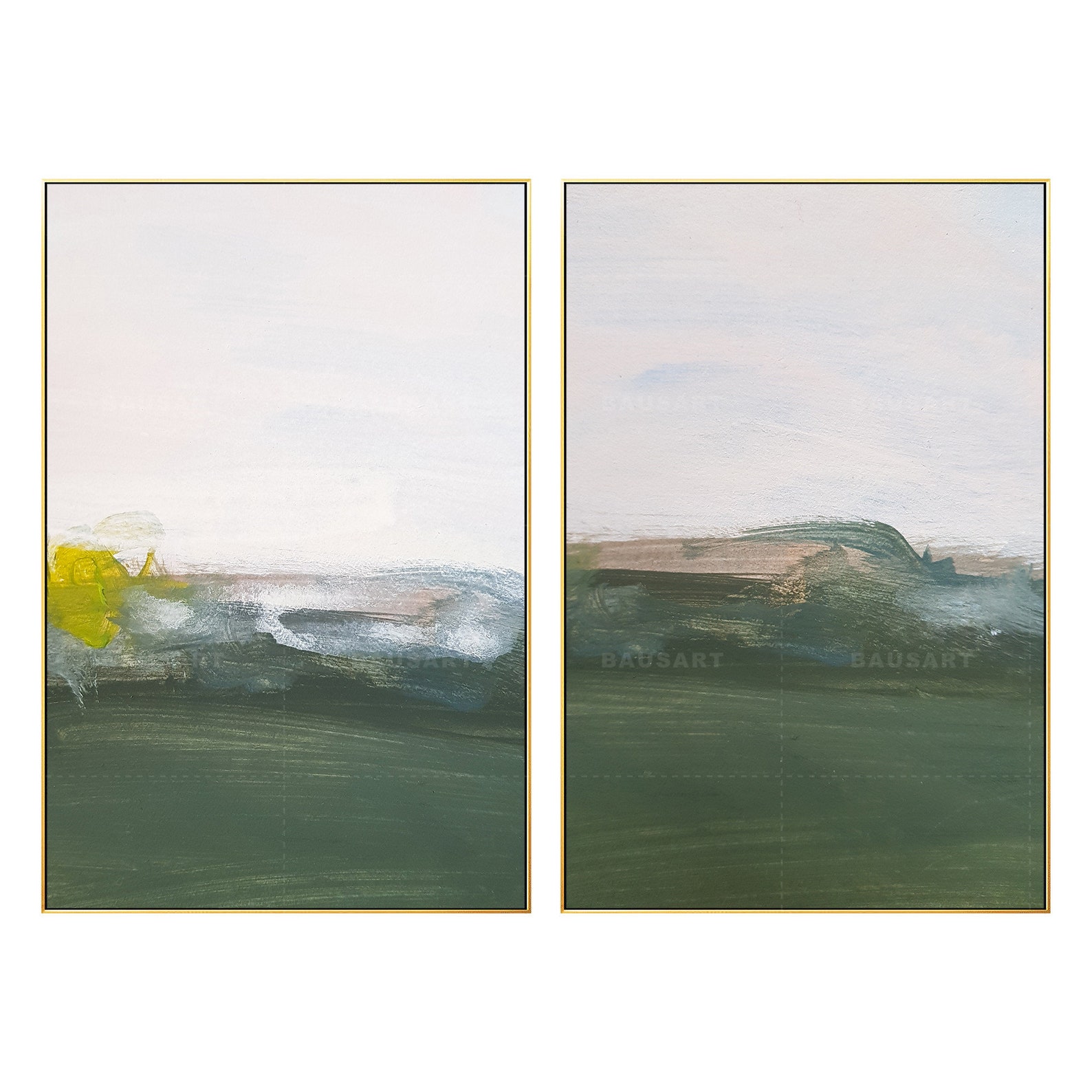 Set of 2 Green Abstract Prints Painting on Canvas Framed Wall - Etsy