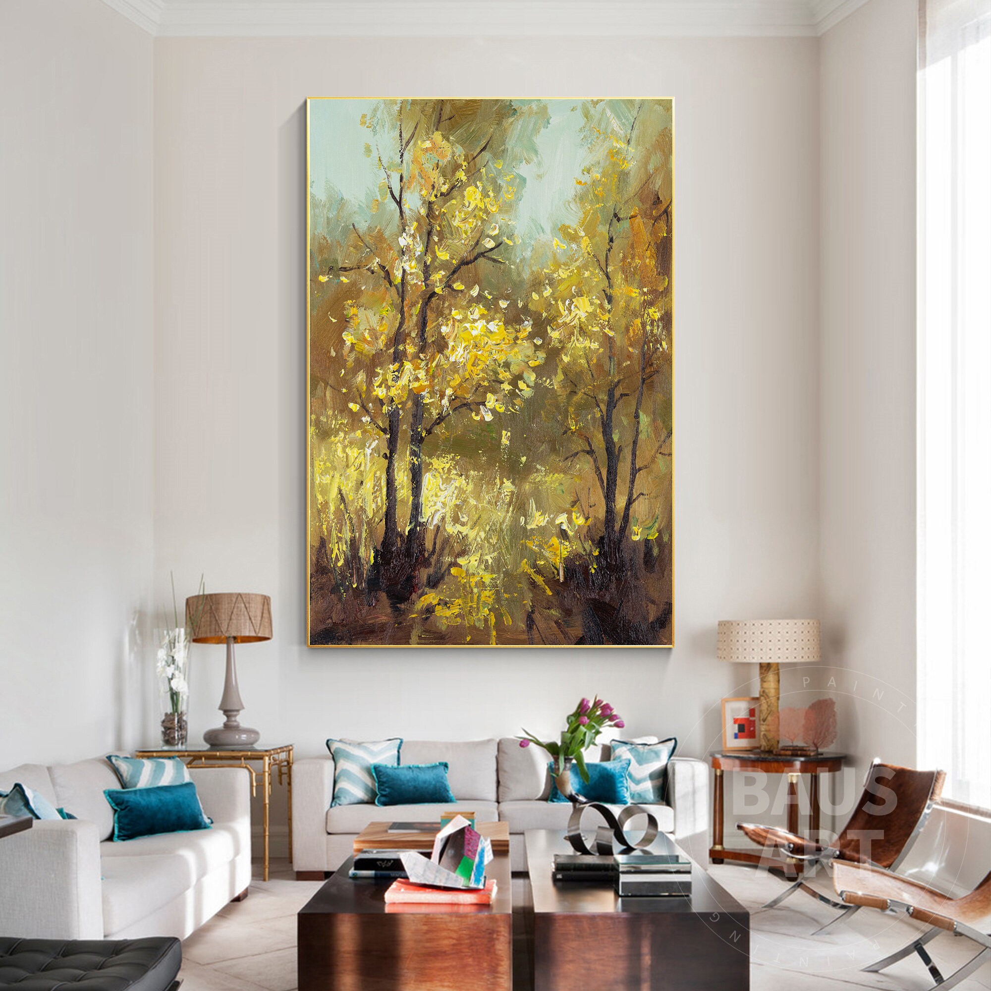 Impressionism Wall Art on Canvas Brown Wall Art Large Fall Painting ...