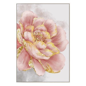 Abstract Pink and Gold Flower Wall Art Gold Large Painting Arcylic Art ...
