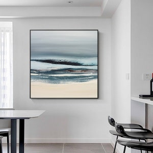 Abstract Cyan Blue Canvas Wall Art, Minimalist Beige Wall Art Canvas ...