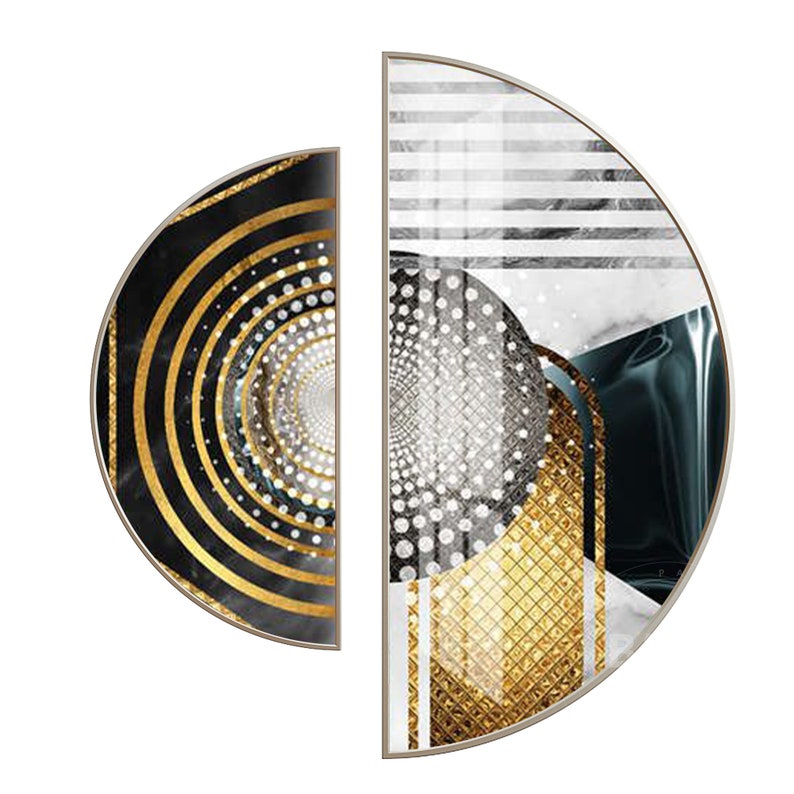 Geometric Asymmetric Round Print Painting on Canvas Set of 2 - Etsy