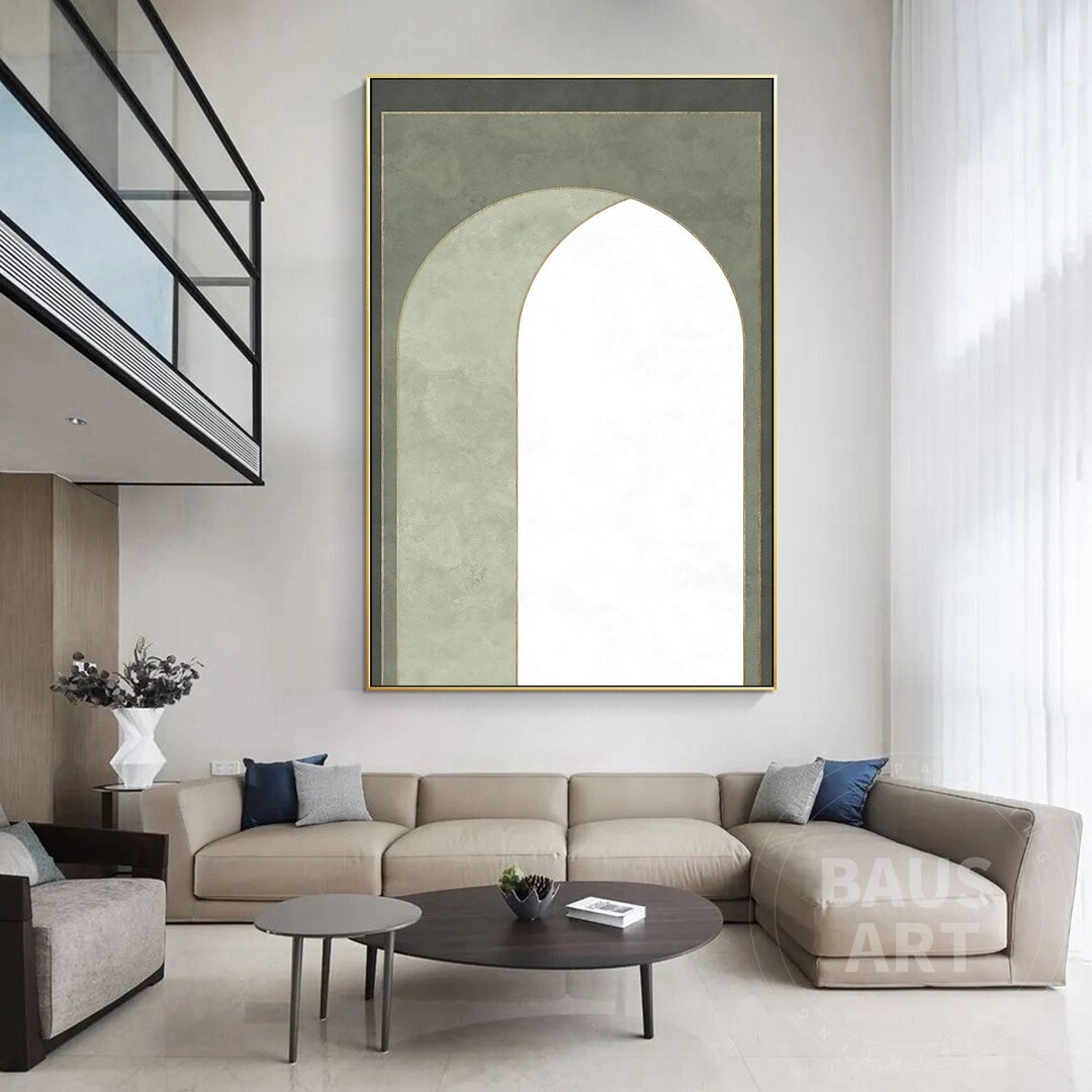 Olive Green Color Arches Abstract Geometric Print Painting on Canvas ...