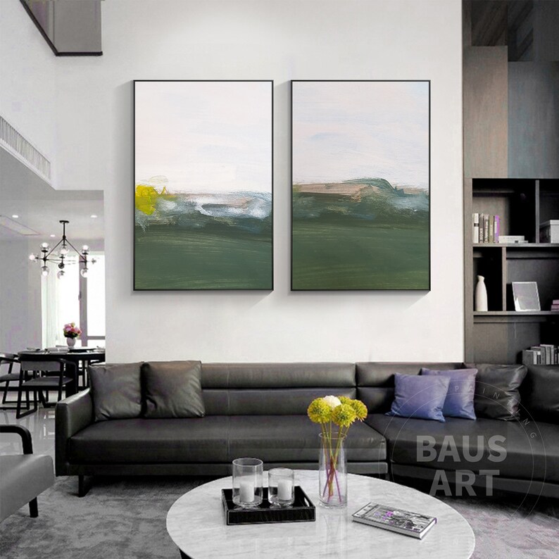 Set of 2 Green Abstract Prints Painting on Canvas Framed Wall - Etsy