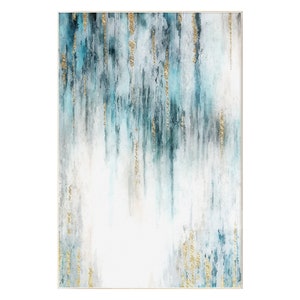 Turquoise Blue Abstract Acrylic on Canvas Painting Frame Wall Art White ...