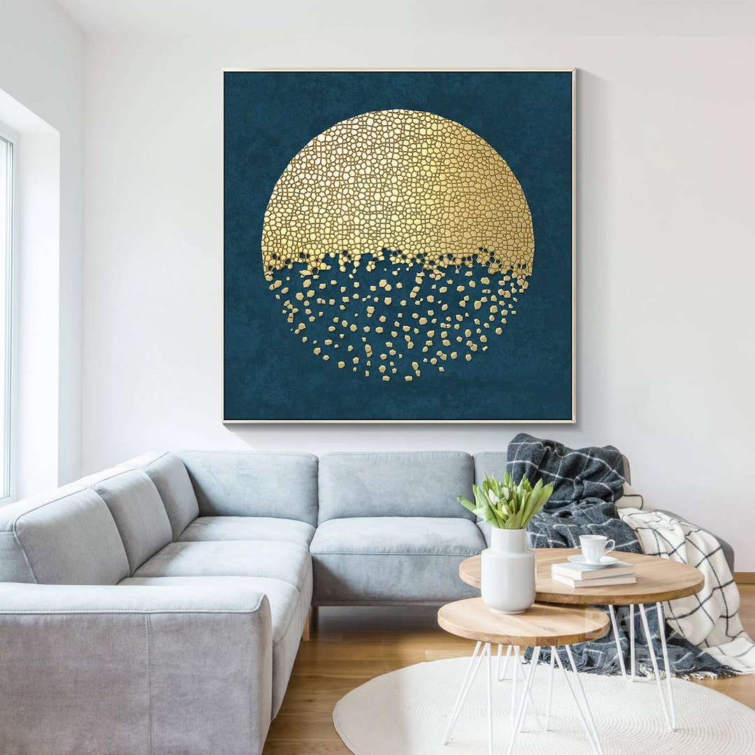 Abstract Geometry Gold Fragment Round Art Print on Canvas Framed Wall ...