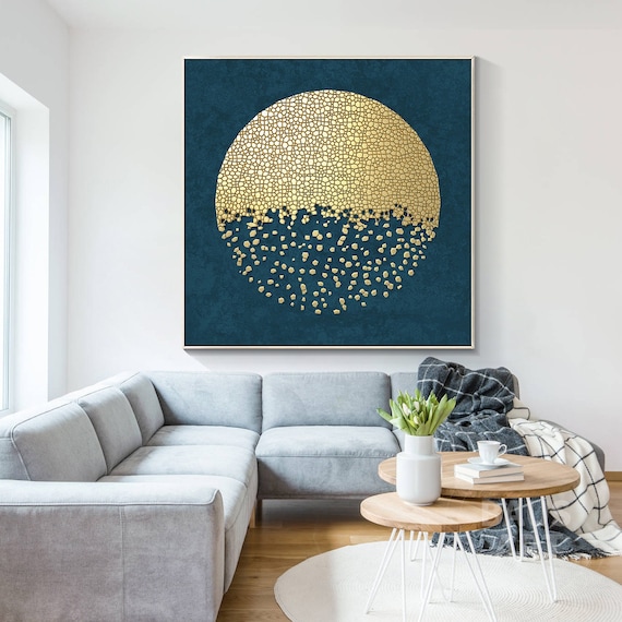 Abstract Geometry Gold Fragment Round Art Print on Canvas - Etsy