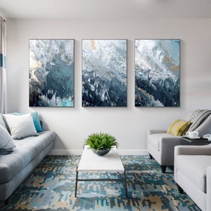 3 Piece Wall Art Sea Waves Abstract Prints Painting on Canvas Framed ...
