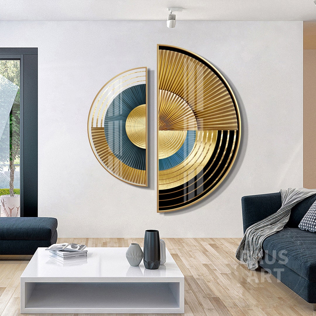 Abstract Round Geometric Print Painting on Canvas Set of 2 Pieces ...