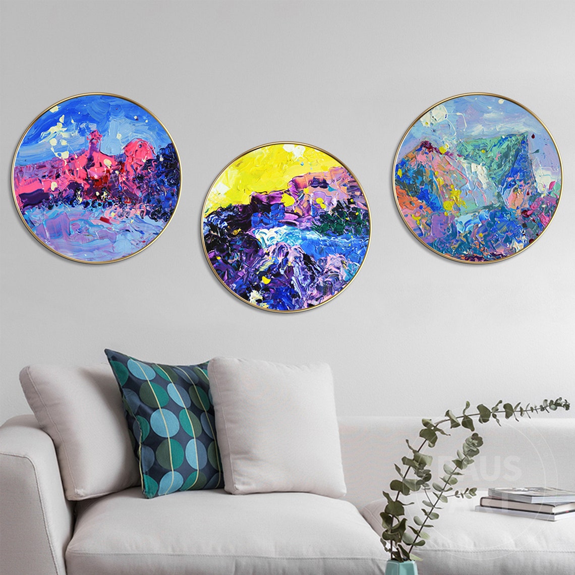 Große Runde Wand Kunst abstrakte Druck gerahmt Wand Kunst Set | Etsy