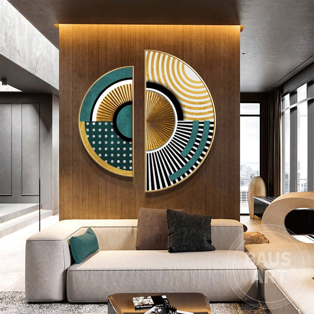 Emerald Green Round Wall Art Set of 2 Piece Turquoise Blue Wall Art ...