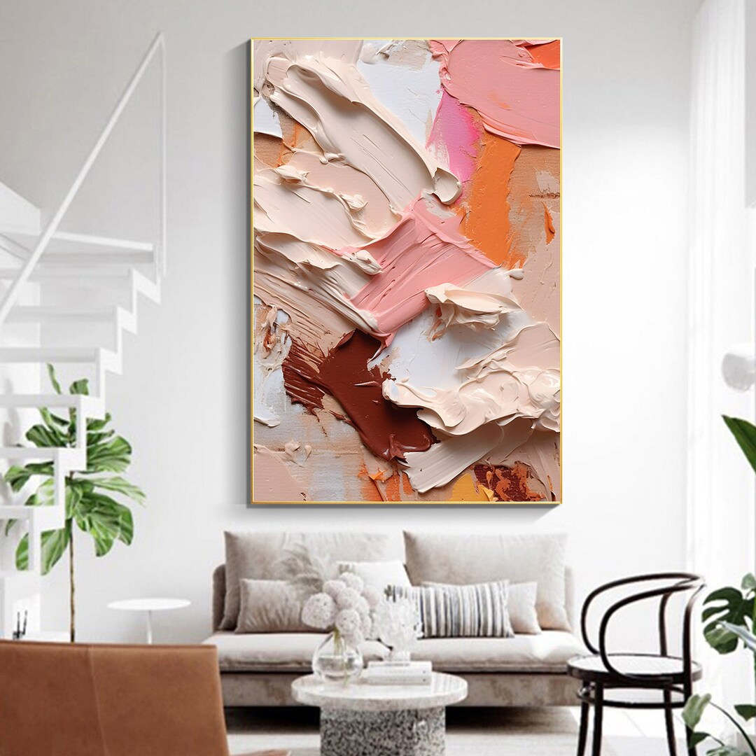 Heavy Textured Painting Wall Art Dopamine Wall Art Abstract Modern Pink ...