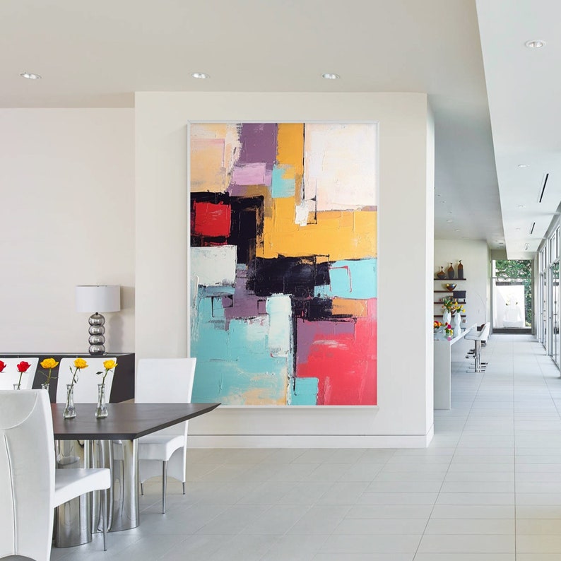 Abstract Colorful Block Wall Art - Textured Painting on Extra Large ...