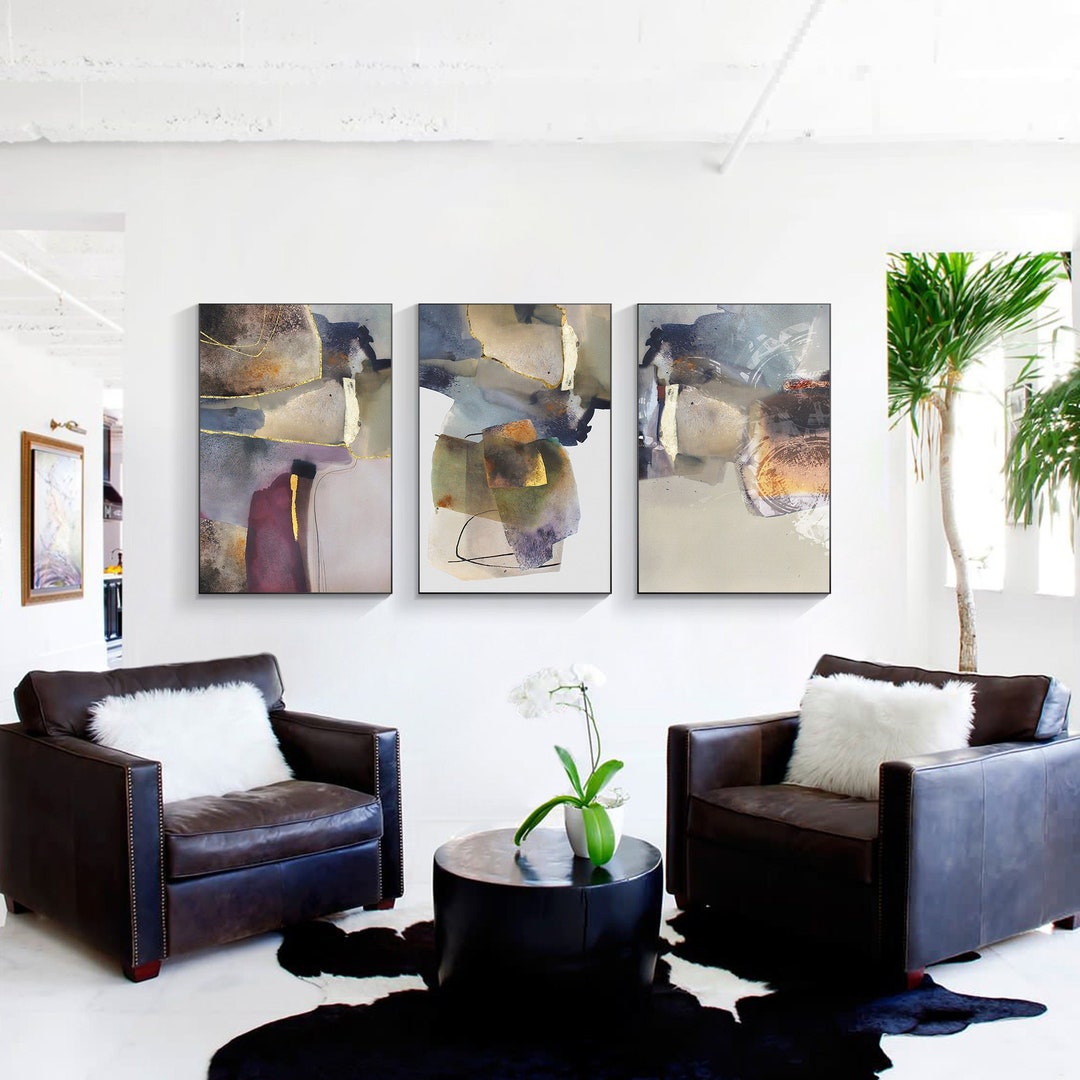 Abstract Purple Wall Art Set of 3 Prints on Canvas Framed Wall - Etsy