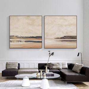BOHO Wall Art Set of 2 Wabisabi Painting Abstract Arylic on Canvas Large Minimalist Brown Wall ...