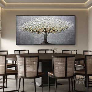 Abstract Tree Cream Color Acrylic Painting on Canvas Large Framed Wall ...