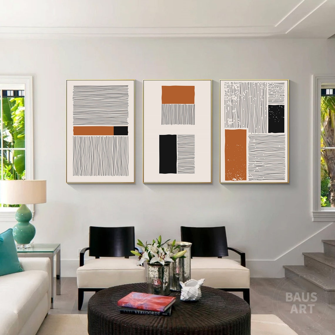 3 Piece Wall Art Abstract Link Geometry Print on Canvas Extra Large ...