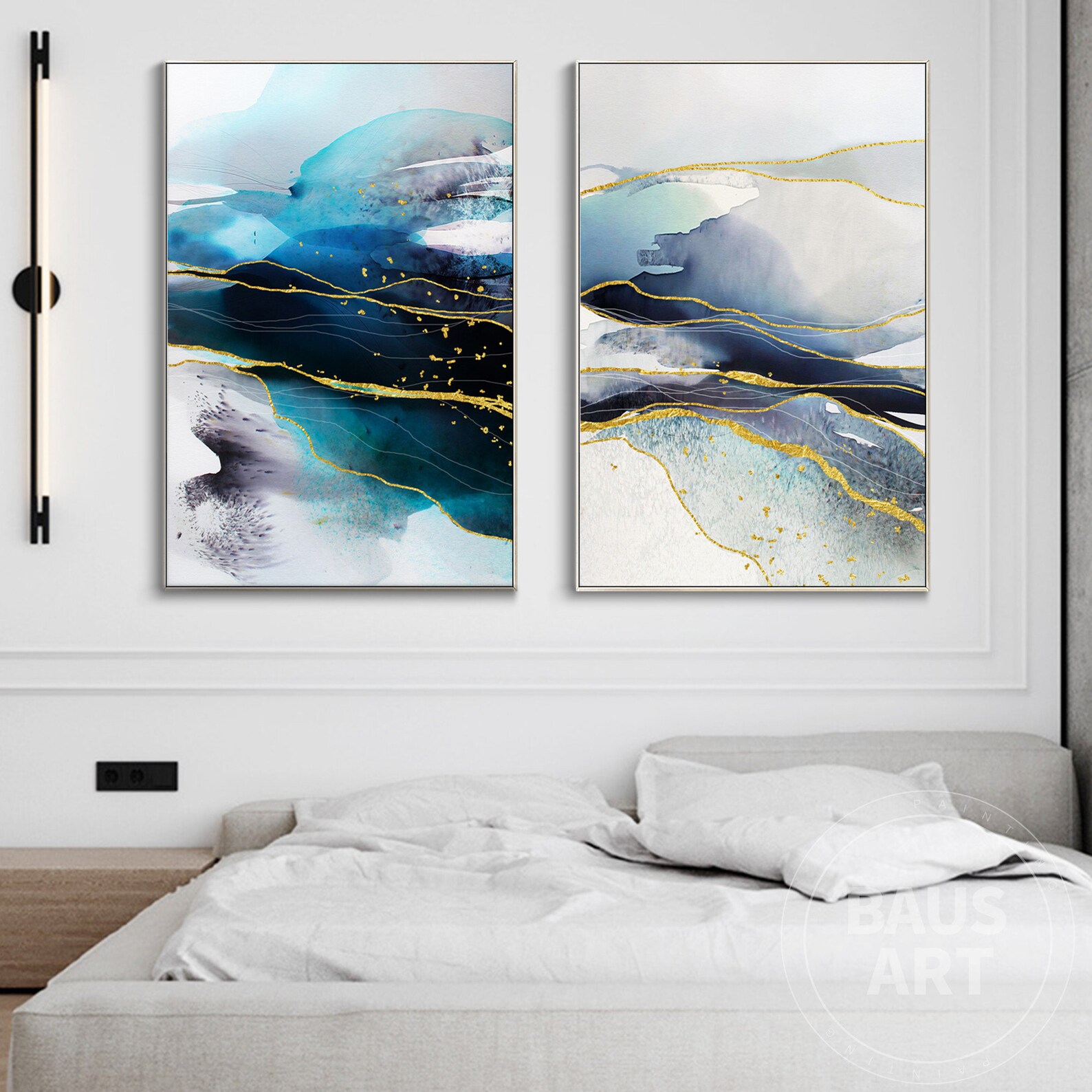 2 Pieces Wall Art Abstract Ink Watercolor Pour Fluid Prints on Canvas ...