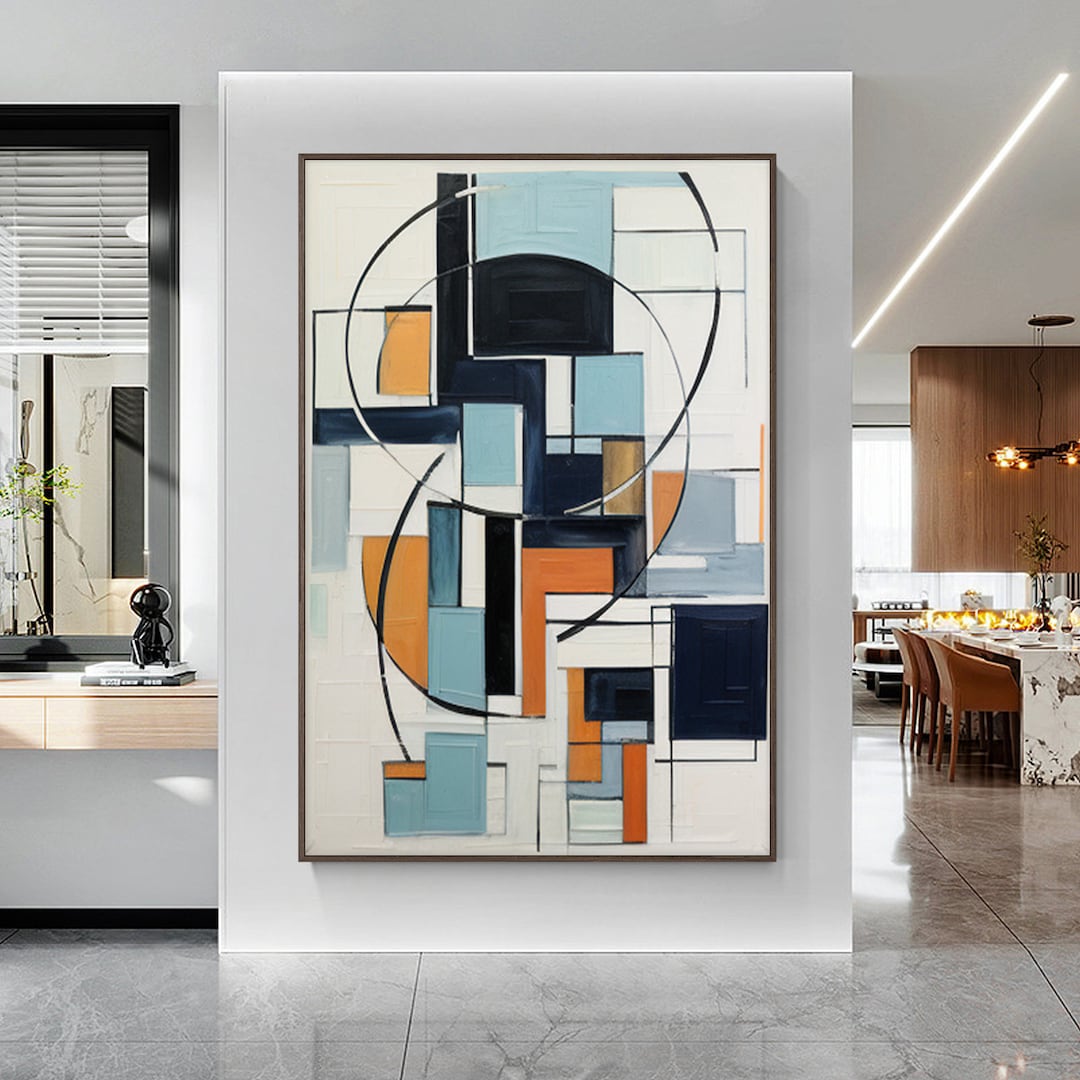 Geometric Blue Abstract Wall Art Large Dopamine Paitning Deep Blue Wall ...