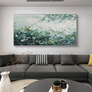 Deep Green Wall Art Abstract Paintings on Canvas Mint Green 3D Textured ...