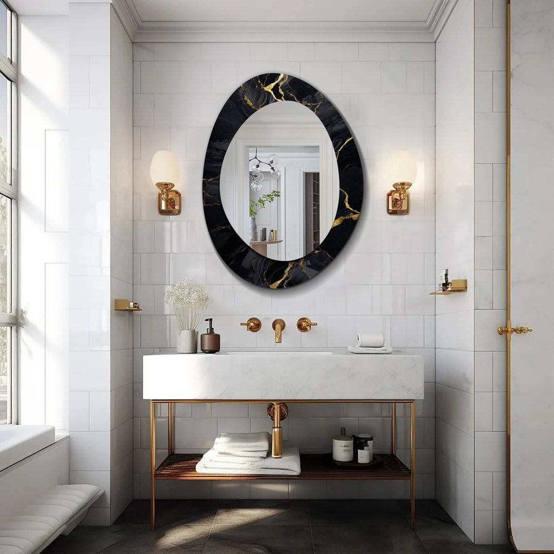Artistic Mirrors,black Gold Marbled Mirror,mirror Decor, Abstract Wall ...