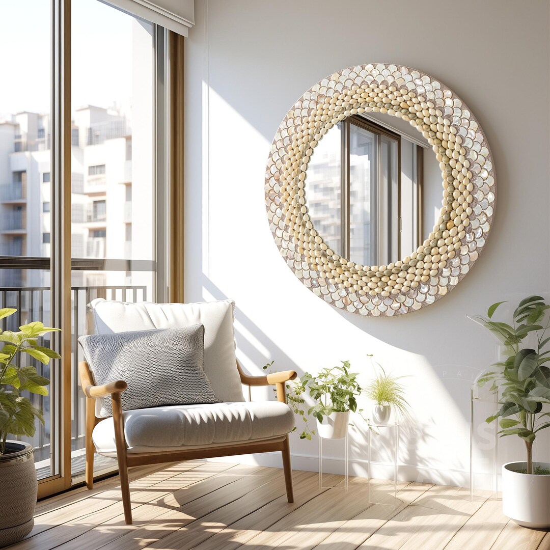Original Mini Conch Shell Mirror: Shell Beads Glass Mirror Coastal Boho ...