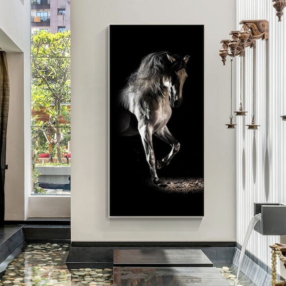 Black Horse Animal Prints on Canvas Abstract Print Framed Wall Art Large Wall Art Modern Home Wall Art Decor Large Long Living Room Decor Etsy UK