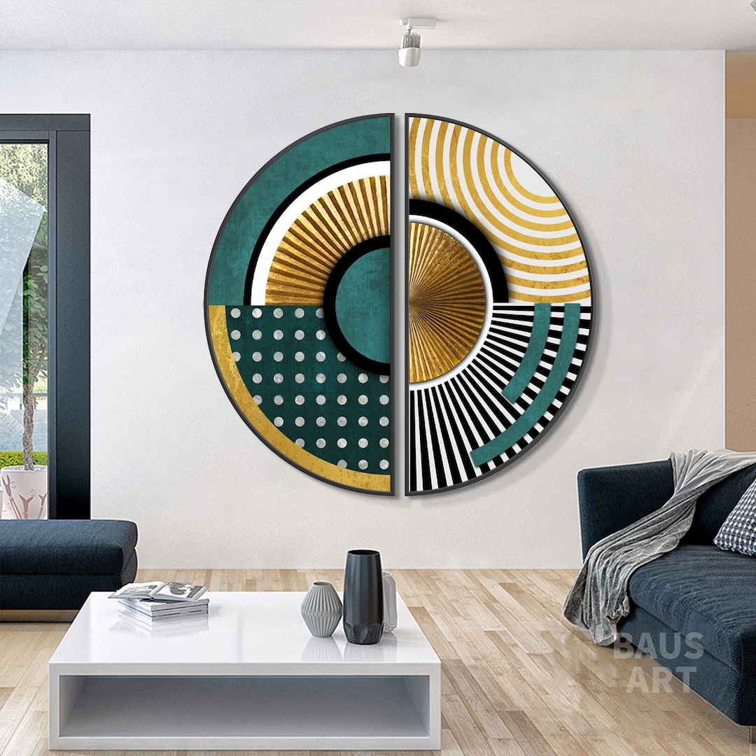 Geometric Abstract Print Painting on Canvas Round Print Set of 2 Piece ...