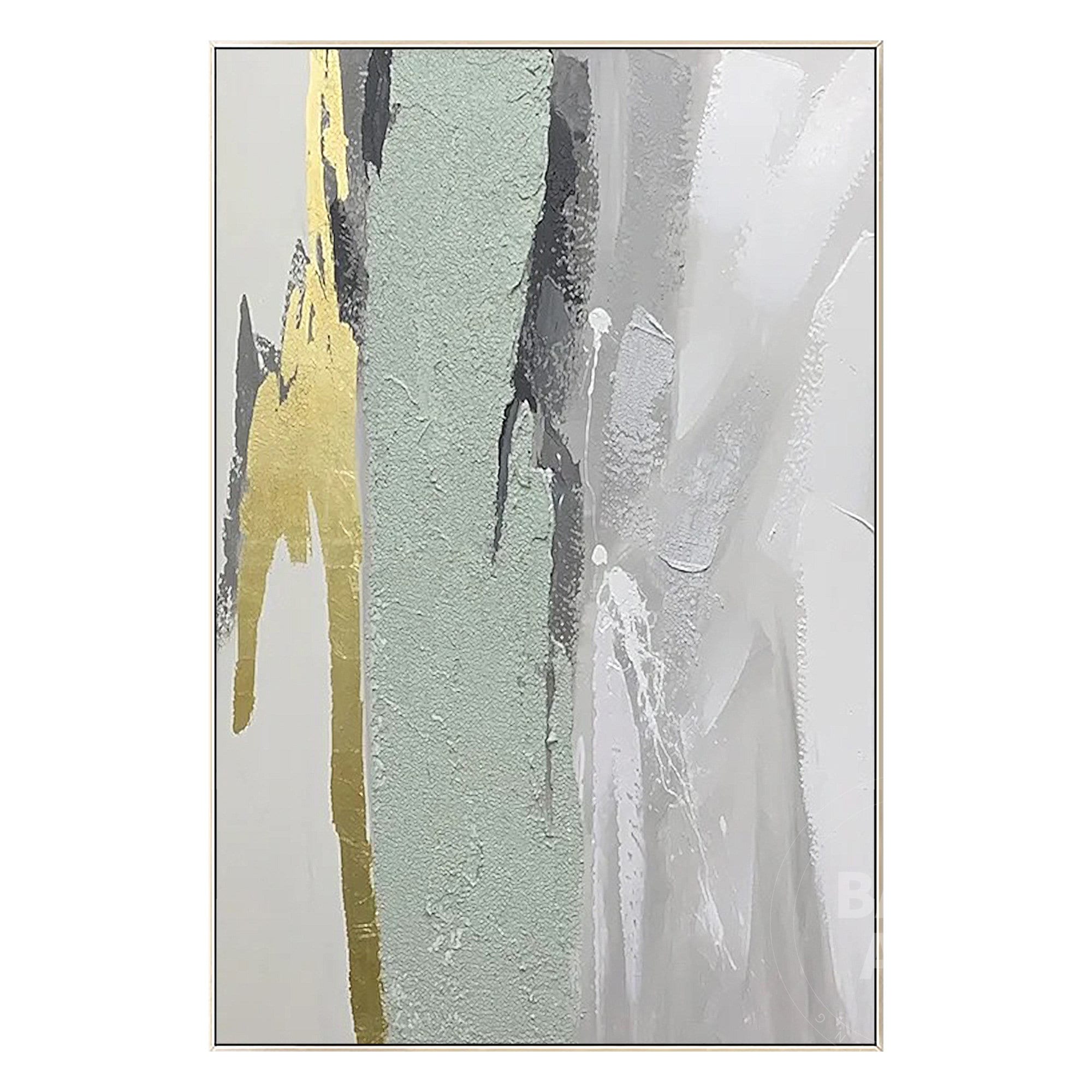 Abstract Morandi Green Gold Grey Wall Art Minimalist Painting Framed ...