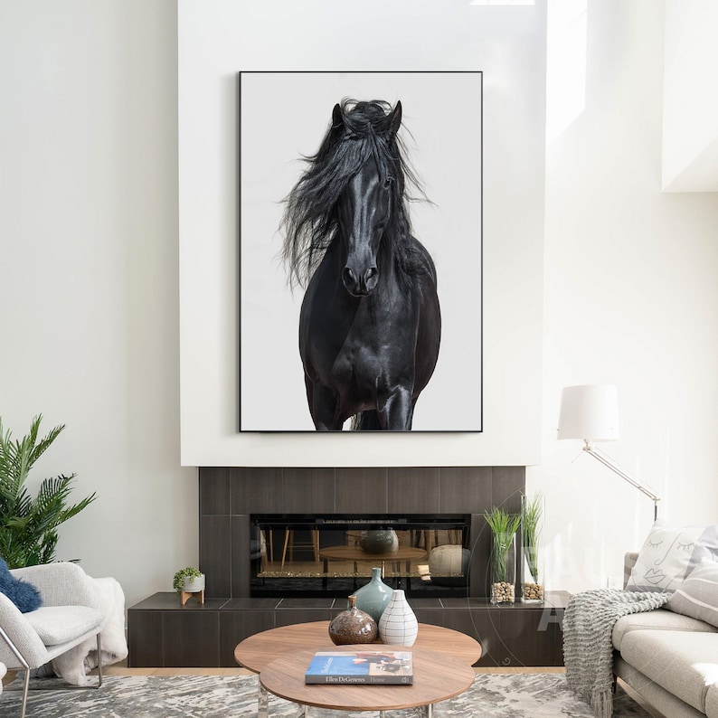 Horse Animal Prints on Canvas Large Framed Wall Art Black Horse Prints ...