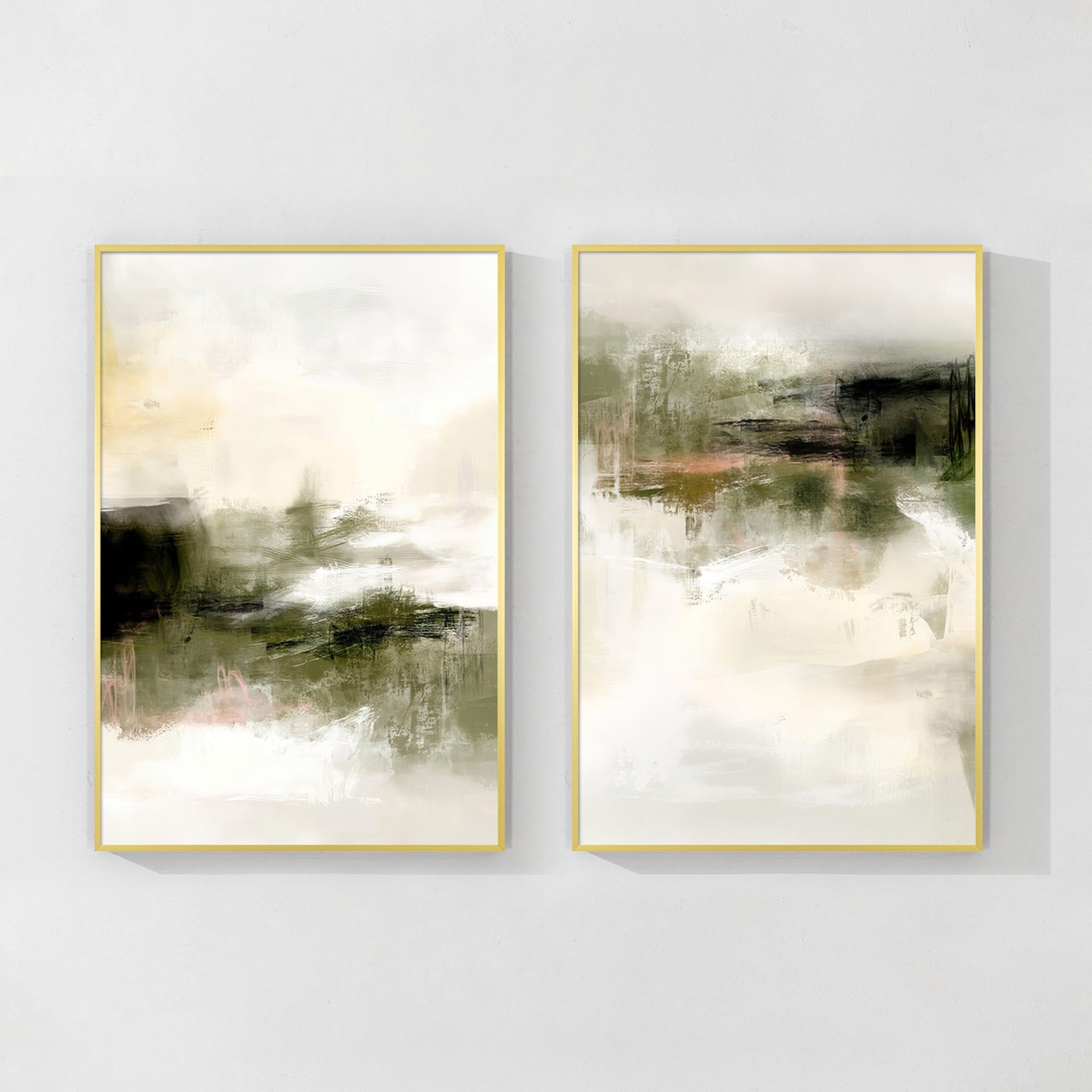 Set of 2 Olive Green Abstract Wall Art on Canvas Landscape Wall Art ...