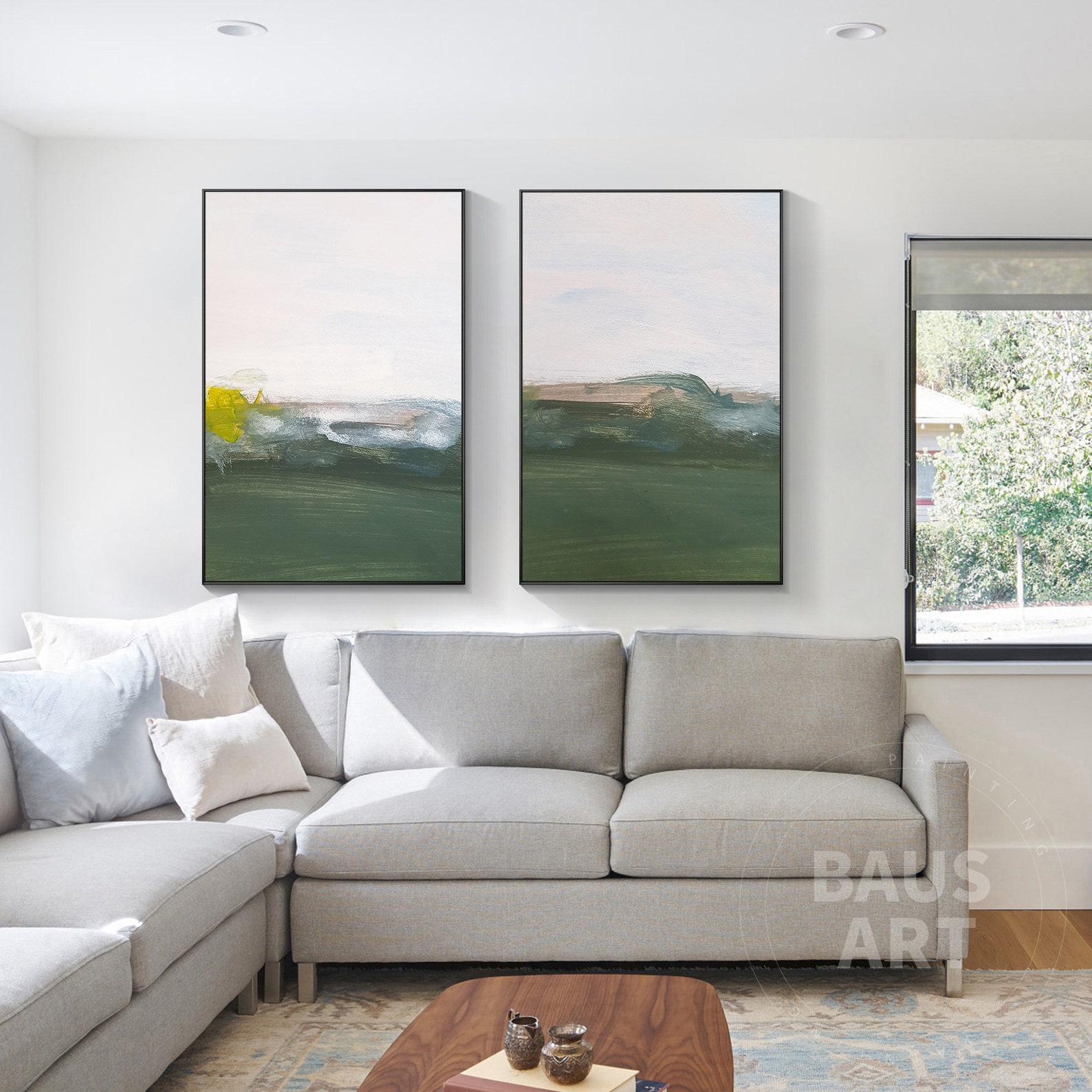 Set of 2 Green Abstract Prints Painting on Canvas Framed Wall - Etsy