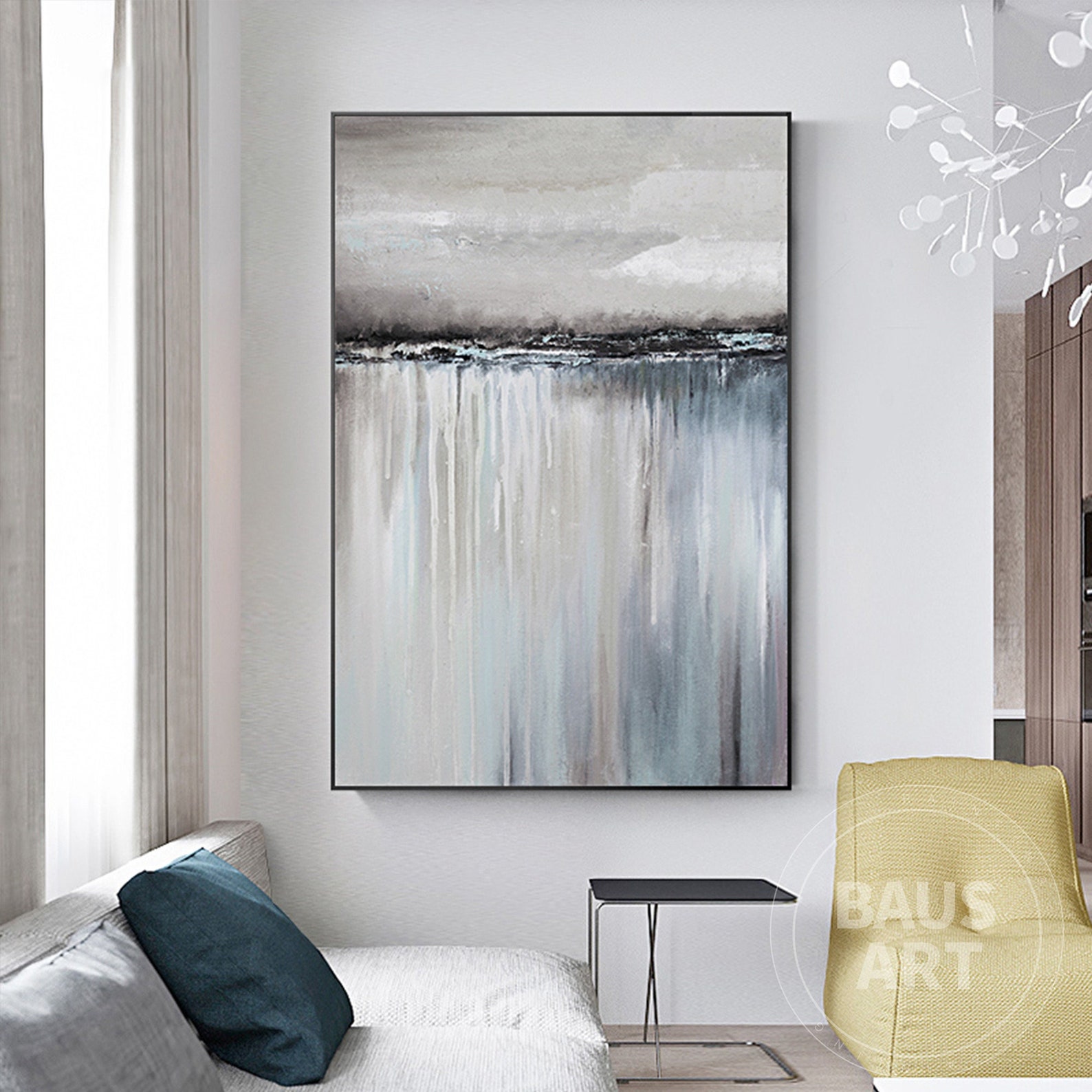 Abstract Painting Framed Wall Art Gray Teal Abstract Art on - Etsy