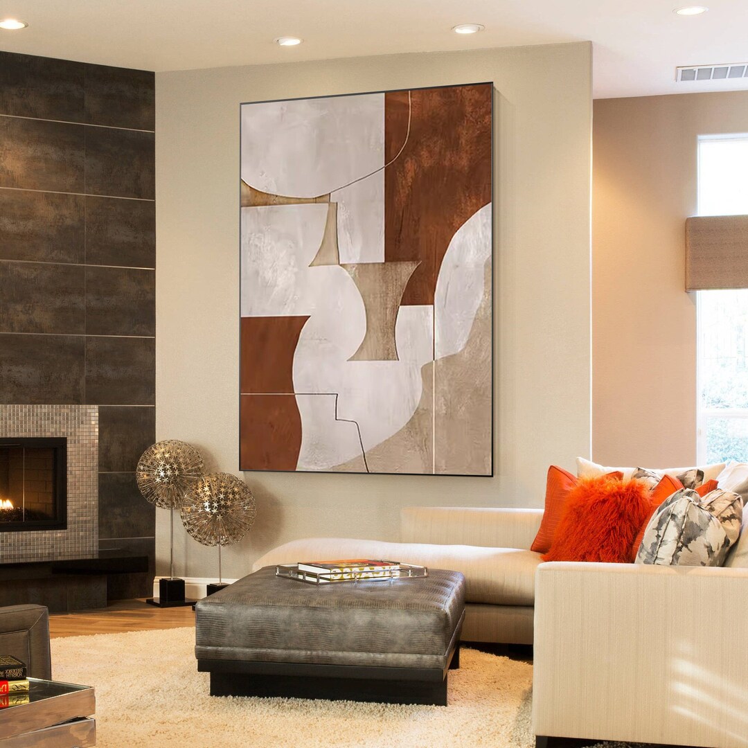 Abstract Brown and Beige Wall Art Wabisabi Wall Art Nordic Large Wall ...