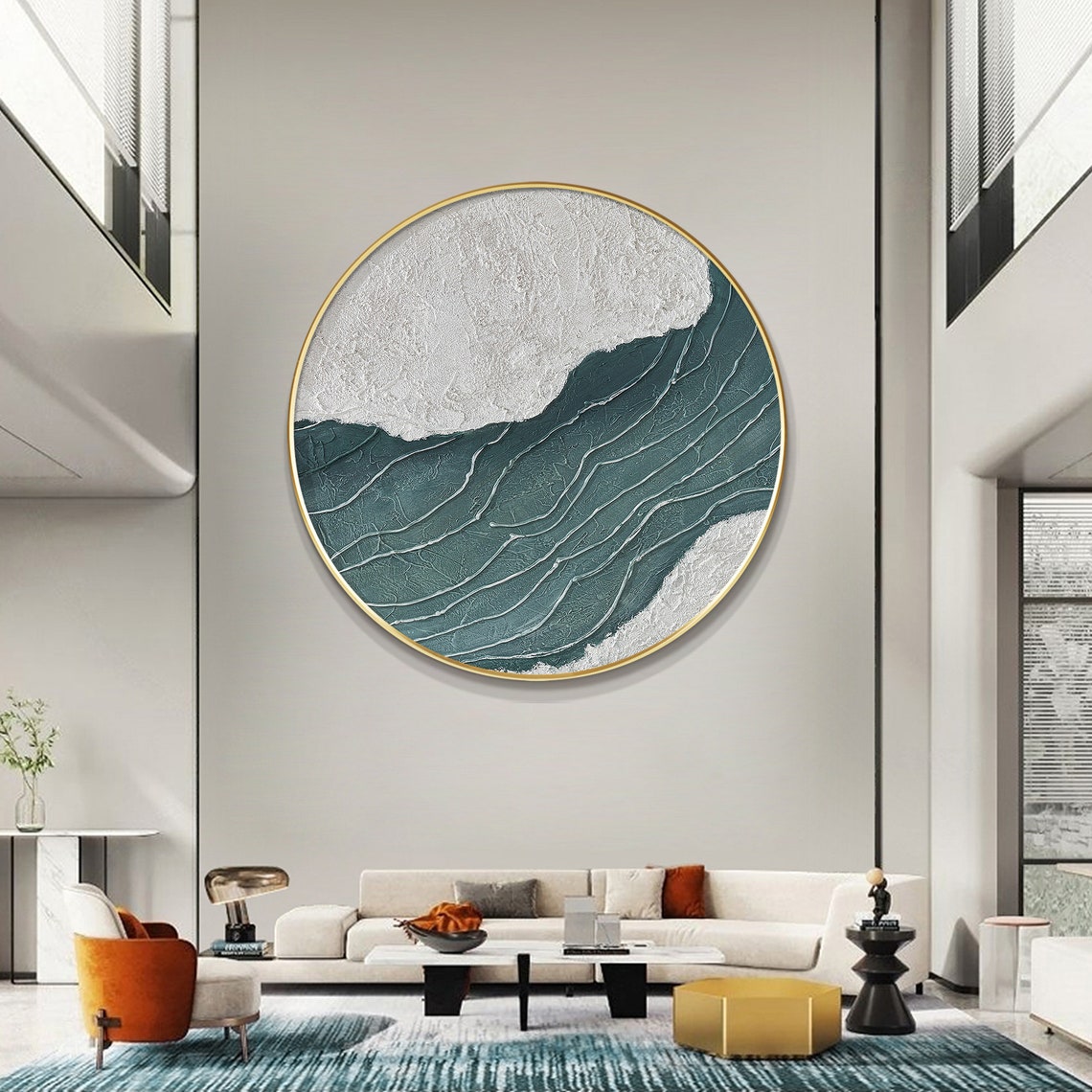 Round Green Abstract Wall Art Textured Painting Original Art Large ...