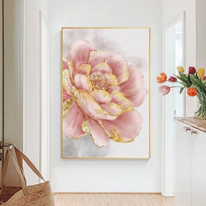 Abstract Pink and Gold Flower Wall Art Gold Large Painting Arcylic Art ...