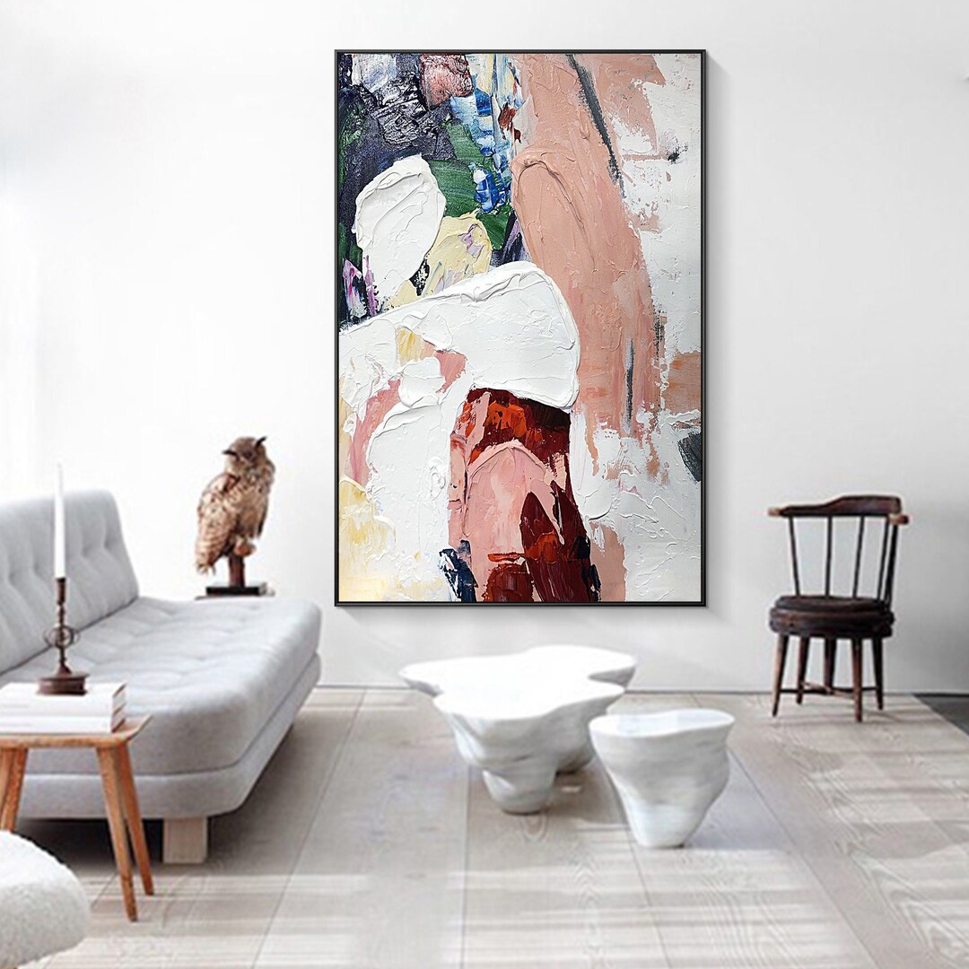 Large Colorful Wall Art Abstract Acrylic Canvas Painting Cream White ...