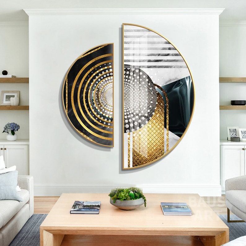 Geometric Asymmetric Round Print Painting on Canvas Set of 2 - Etsy