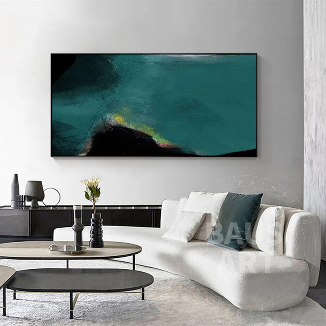 Deep Green Black Abstract Painting Ocean Reef Wall Art Pine Green ...
