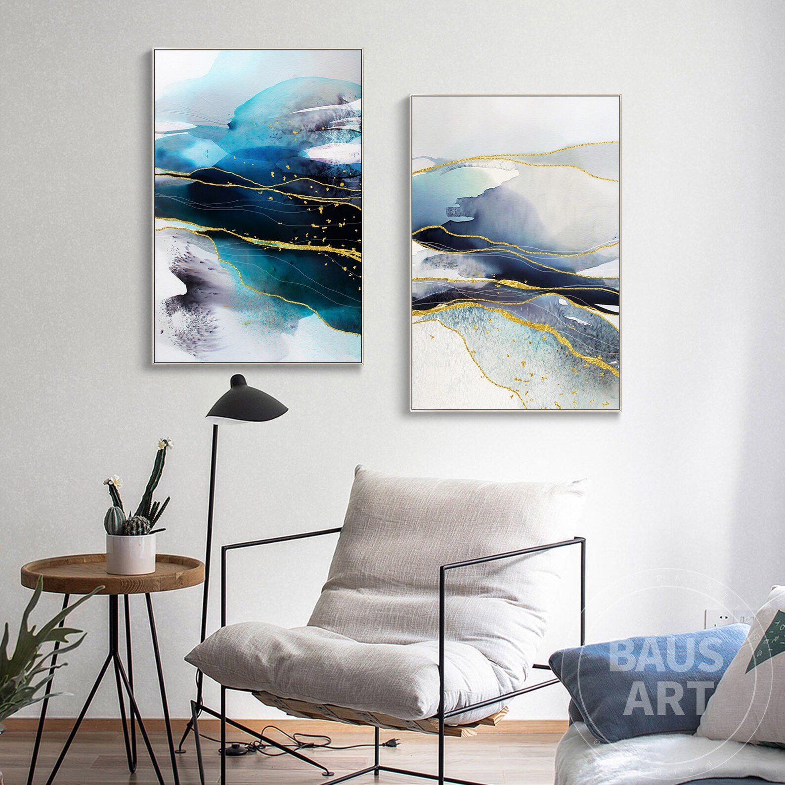 2 Pieces Wall Art Abstract Ink Watercolor Pour Fluid Prints on Canvas ...