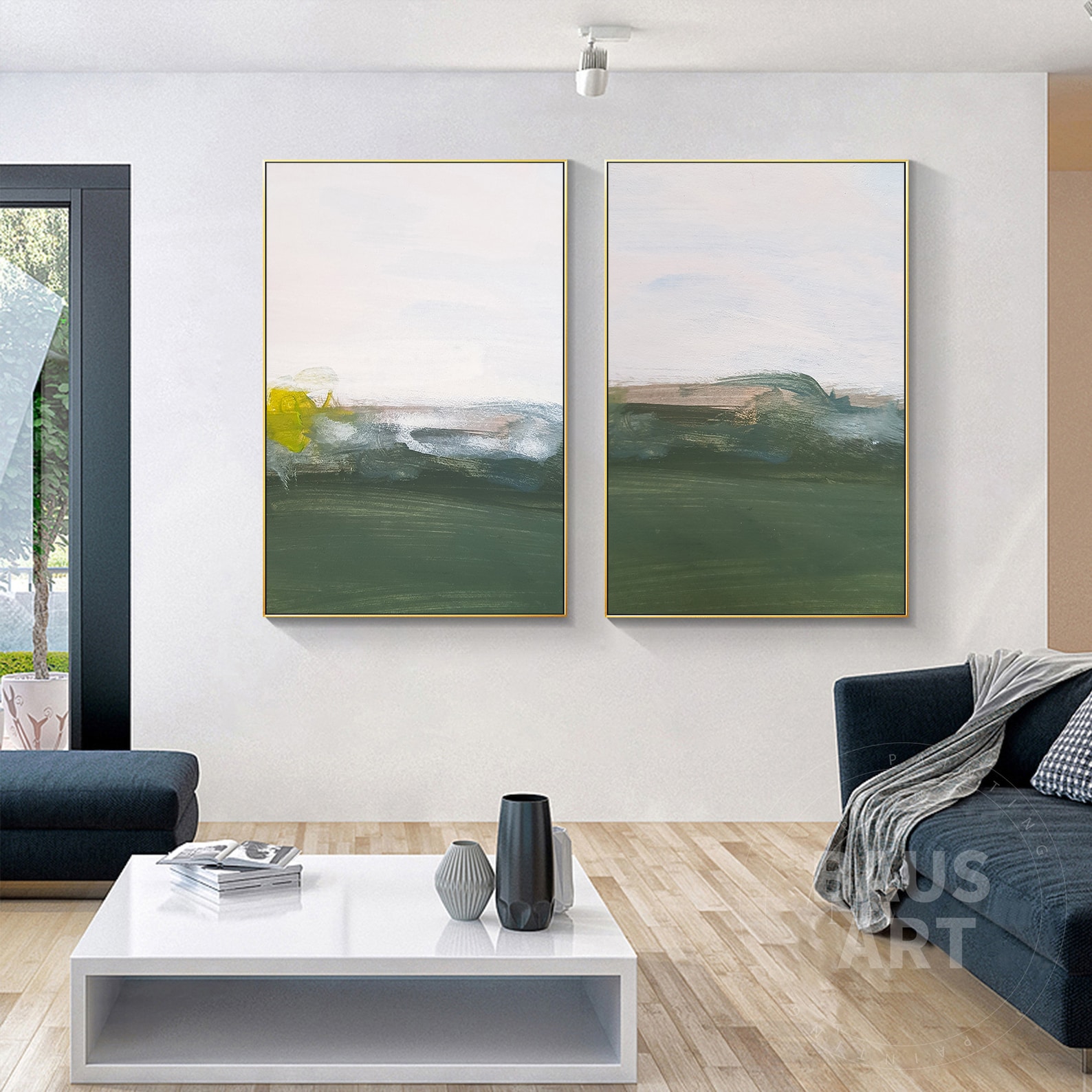 Set of 2 Green Abstract Prints Painting on Canvas Framed Wall - Etsy