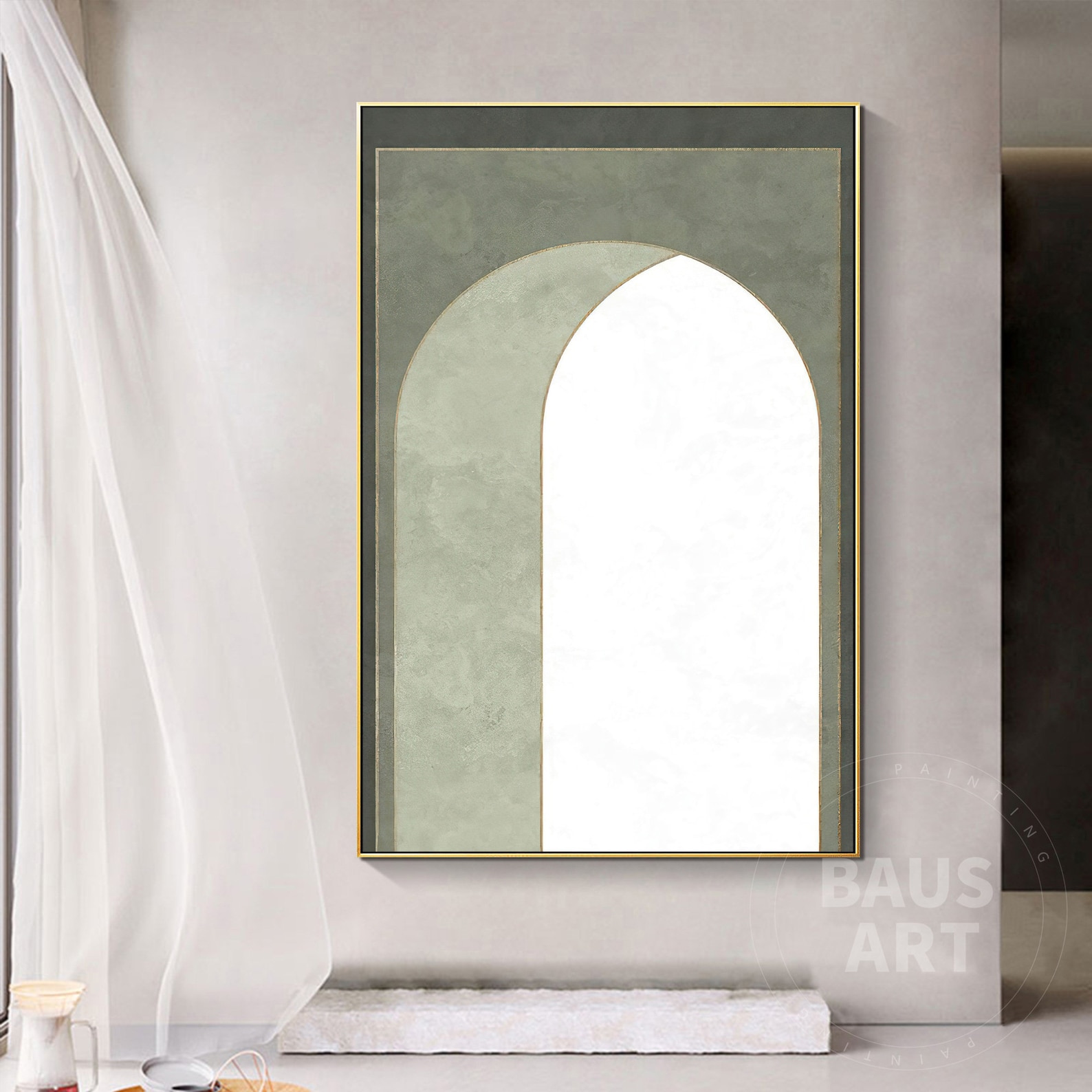 Olive Green Color Arches Abstract Geometric Print Painting on Canvas ...