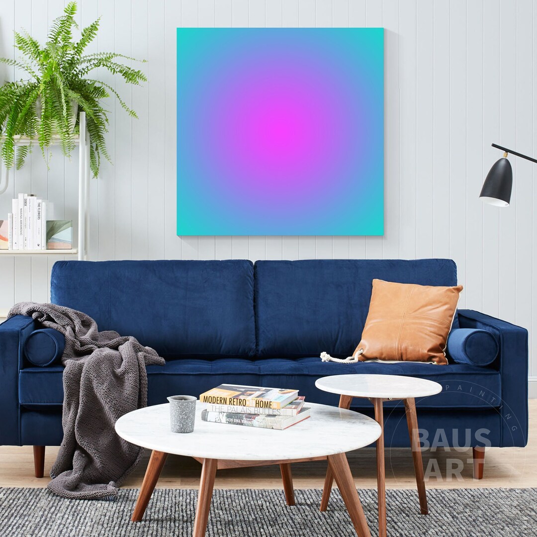 Dopamine Gradient Wall Art Original Blue Pink Neon Abstract Painting on ...