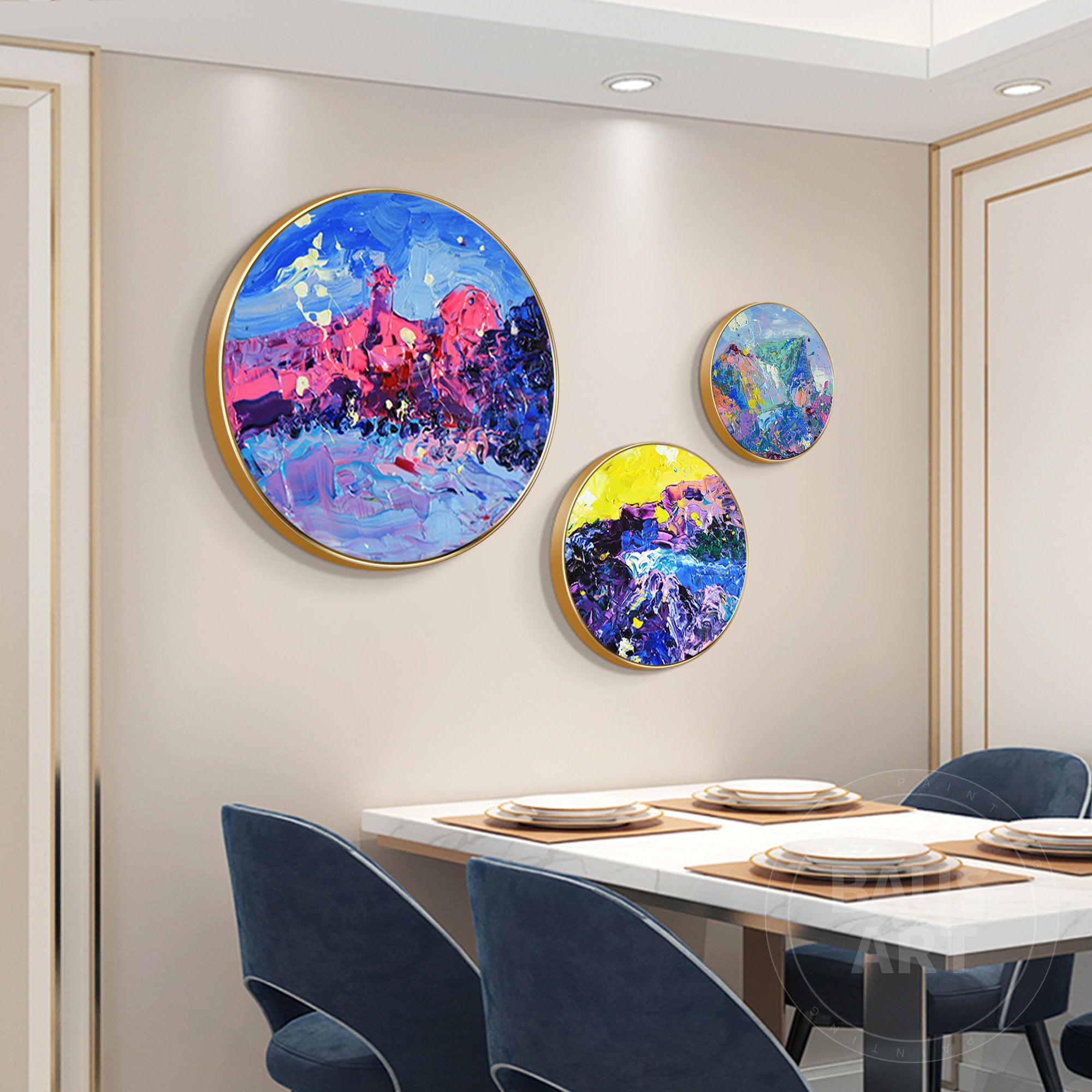 Große Runde Wand Kunst abstrakte Druck gerahmt Wand Kunst Set | Etsy